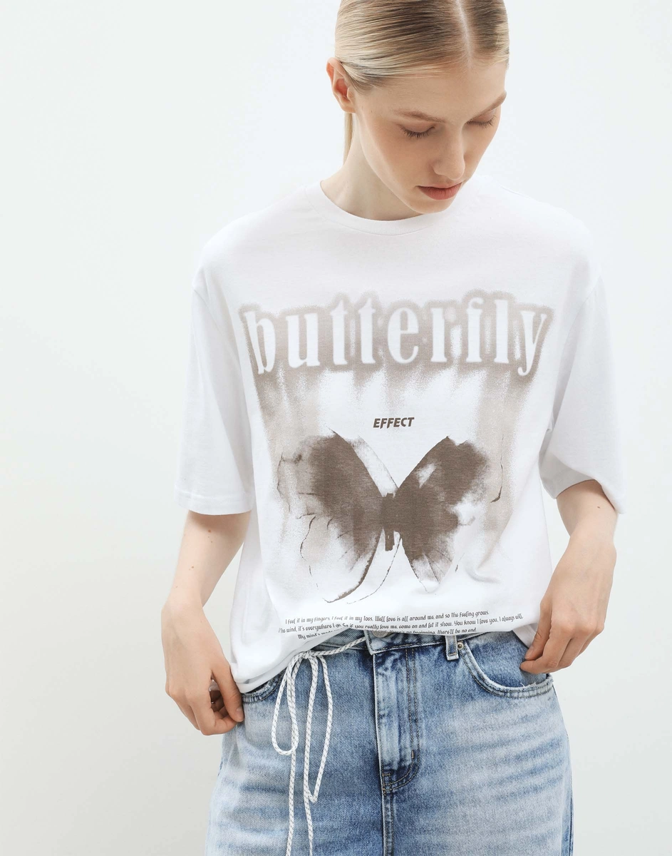 Белая футболка oversize с принтом GKT025865-1 купить по цене от 349 ...