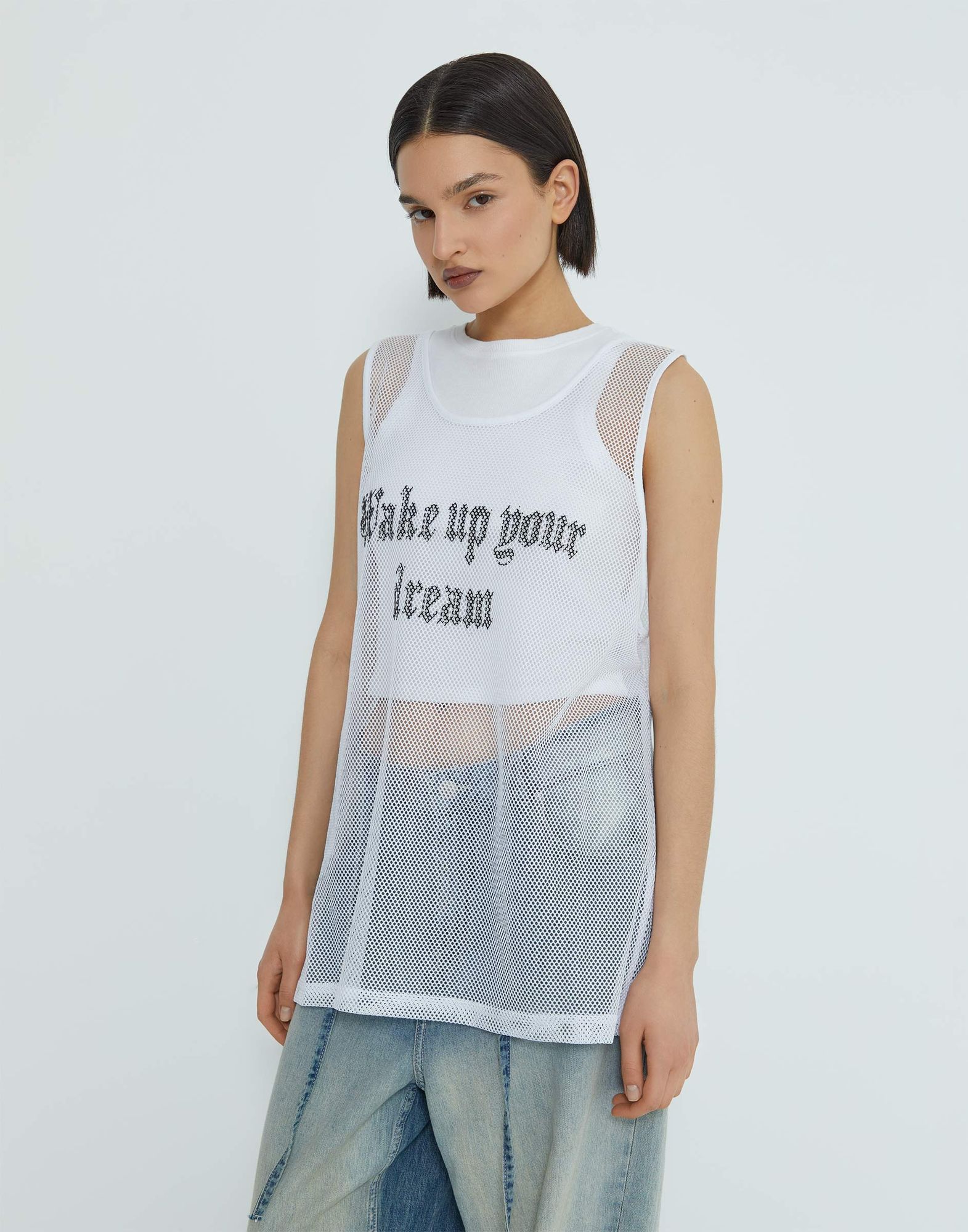 Белая майка superoversize из сетки с принтом GTN004209-2 купить по цене ...