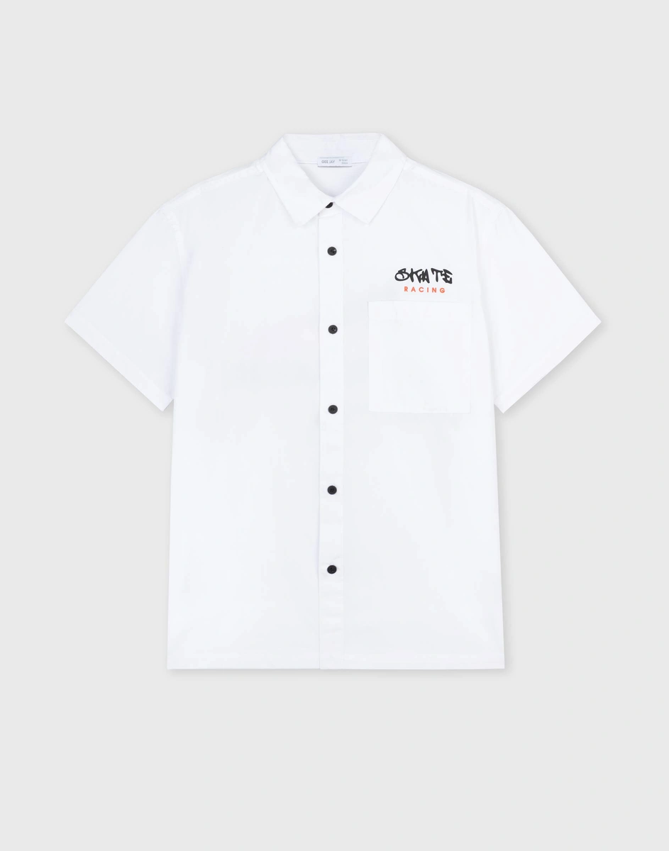 Белая свободная рубашка с короткими рукавами и принтом BWT001979-1 ...