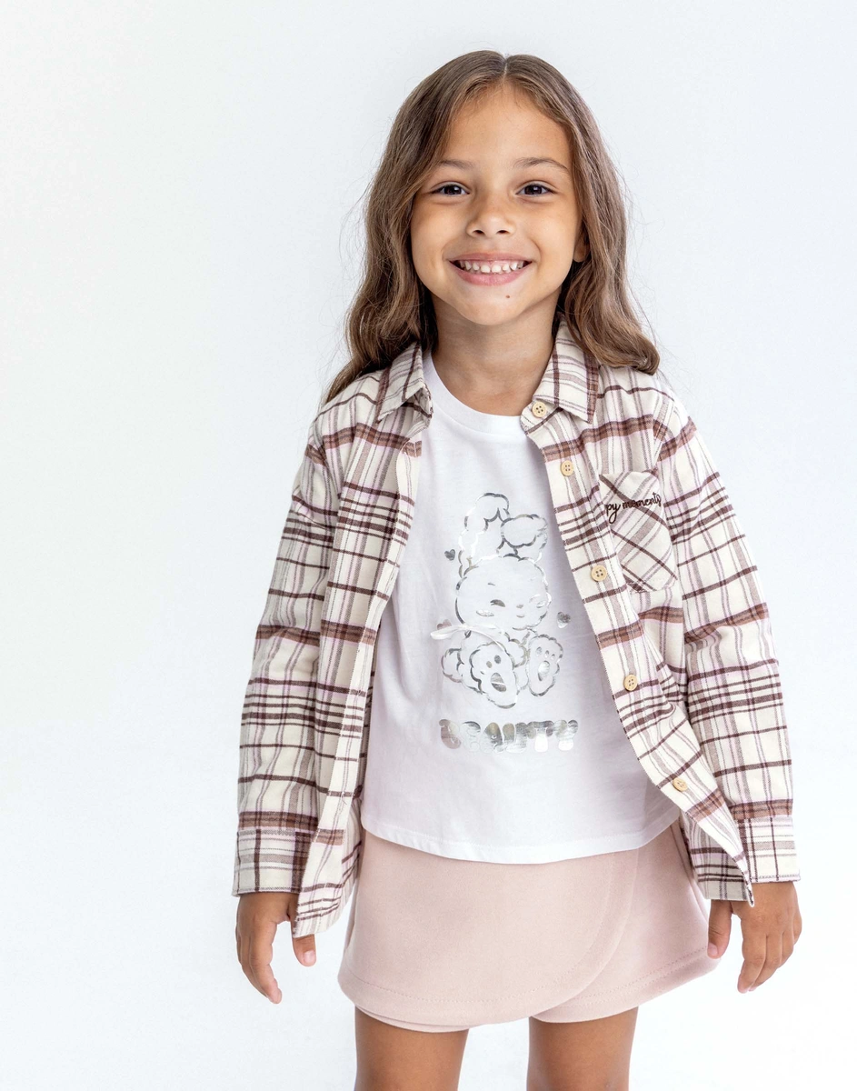 Бежевая фланелевая рубашка в клетку для девочки GWT004311-1 купить по ...