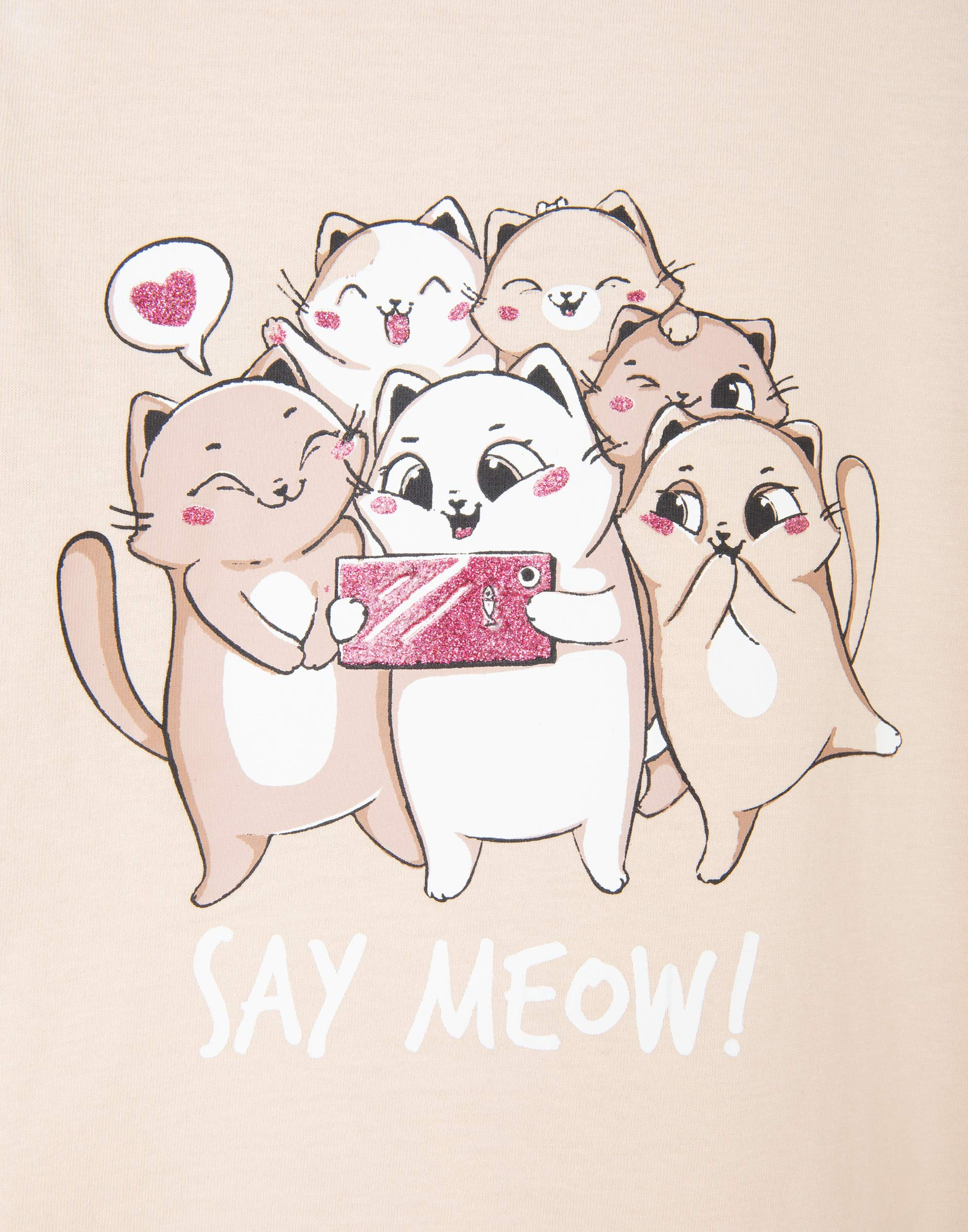 Бежевая футболка с принтом Say meow для девочки GKT014865-2 купить по ...