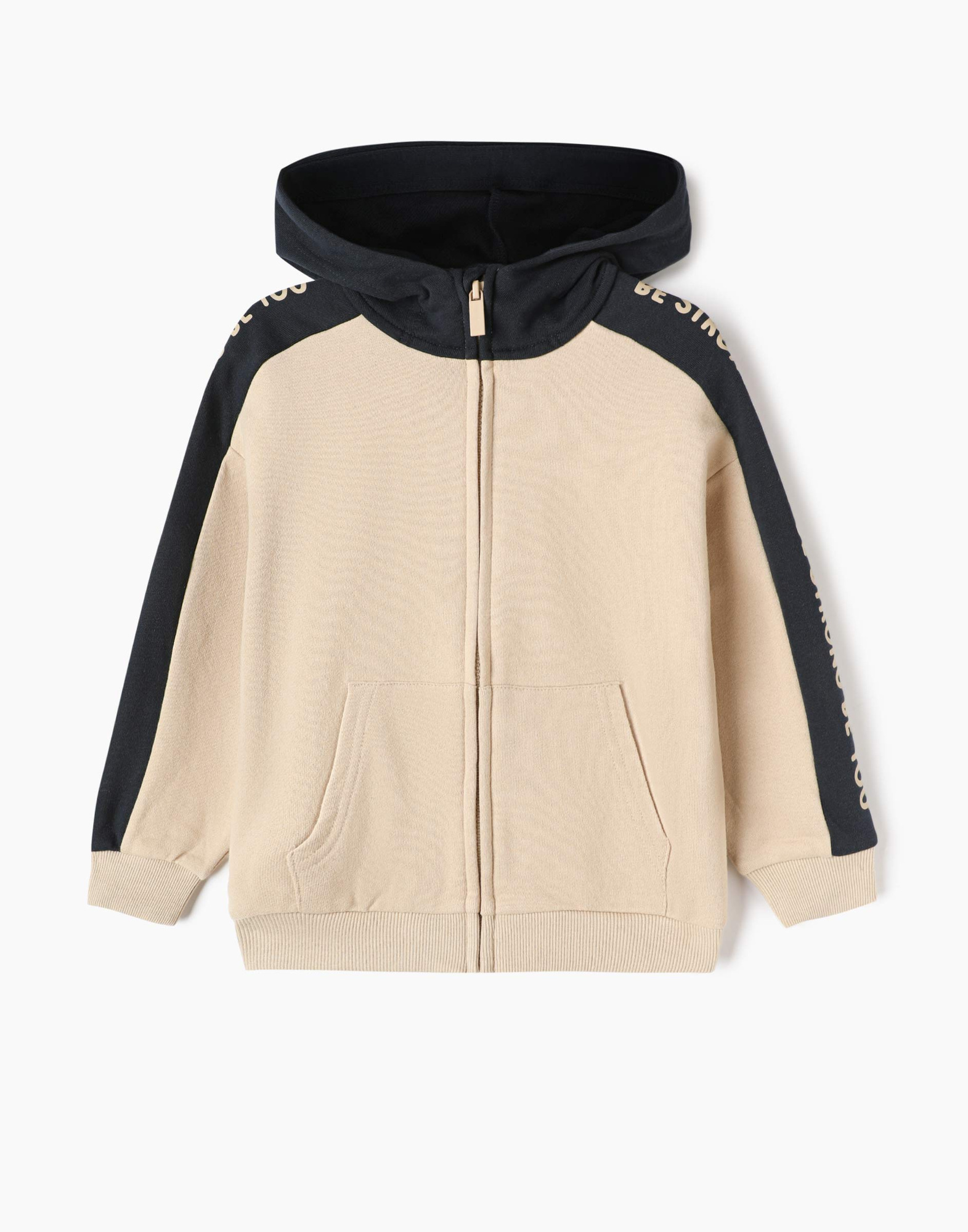 Бежевая толстовка колор-блок с контрастной надписью для мальчика ...