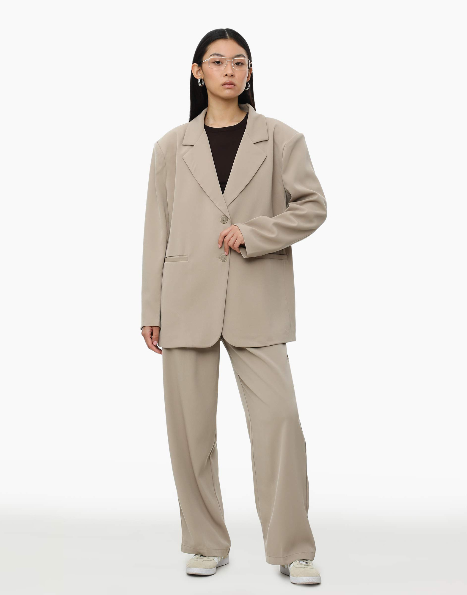 Бежевый пиджак oversize с карманами GJC005918-2 купить по цене от 899 ...