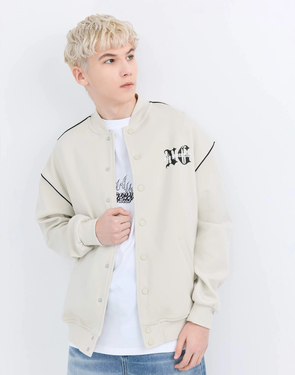 Бежевый свободный бомбер с принтом BAC013941-2 размер 152
