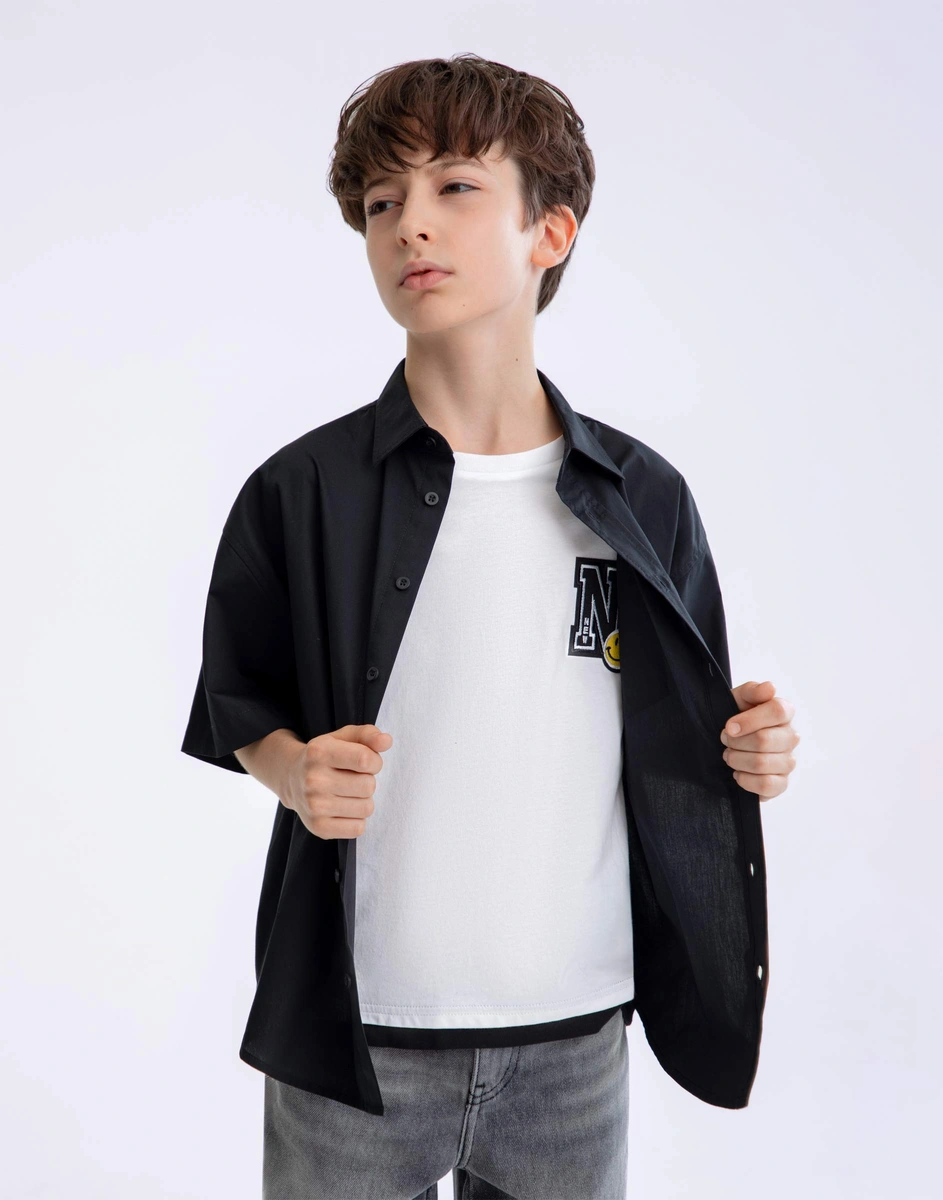 Чёрная рубашка oversize с короткими рукавами BSU000359-1 купить по цене ...