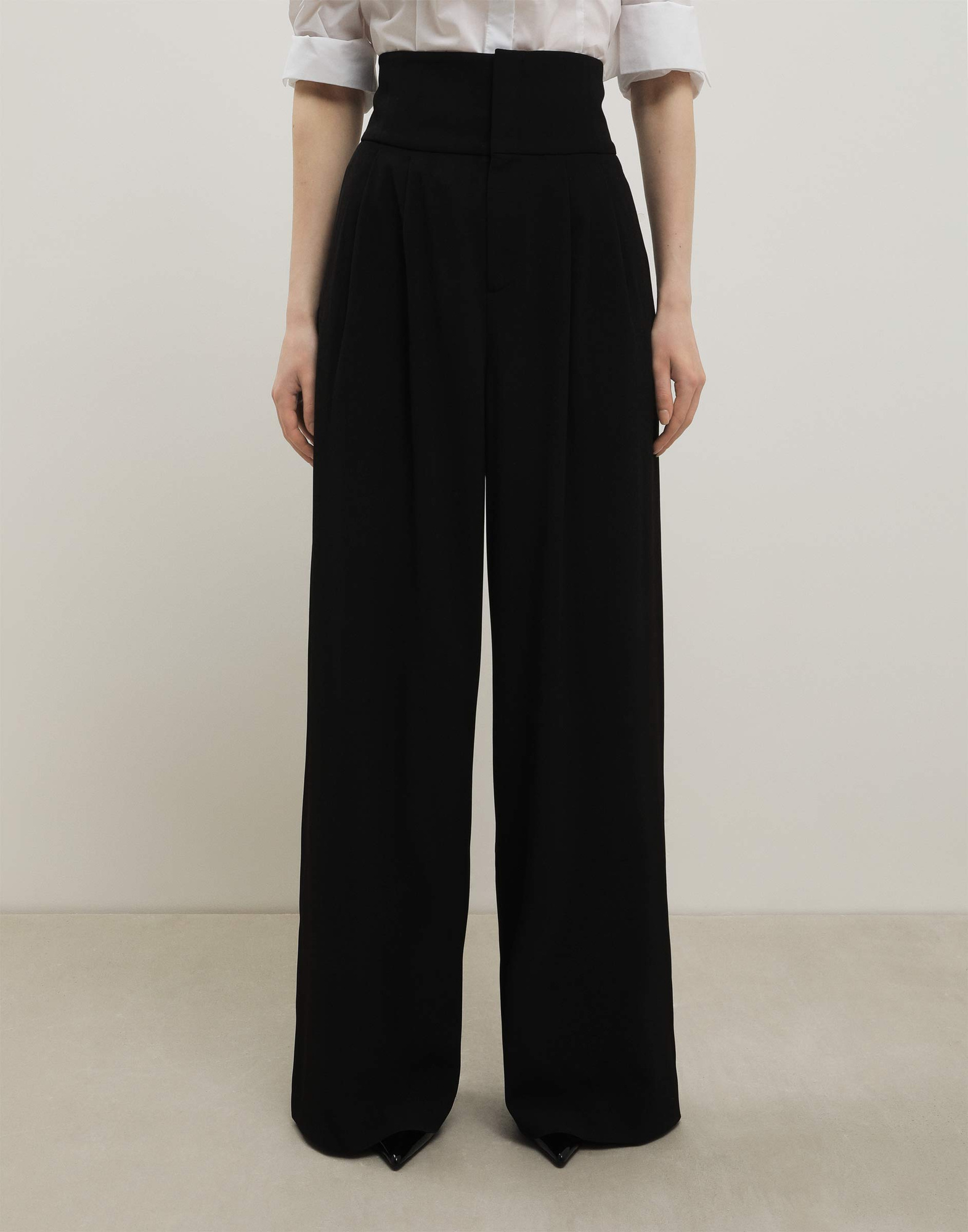 Чёрные брюки Wide leg с широким поясом и защипами GPT009727-2 купить по ...