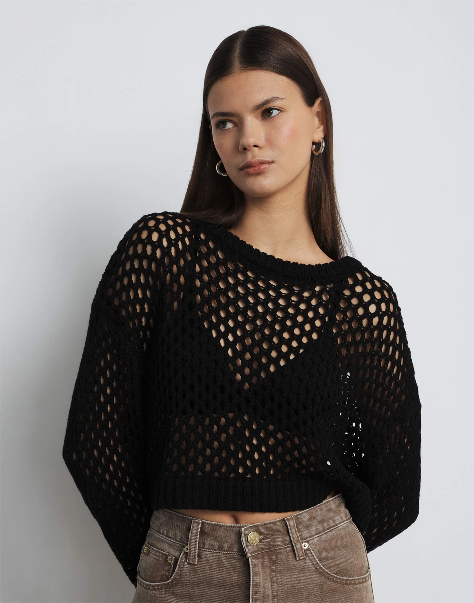 Чёрный сетчатый кроп-топ GSW006669-2 купить по цене от 499 рублей с ...
