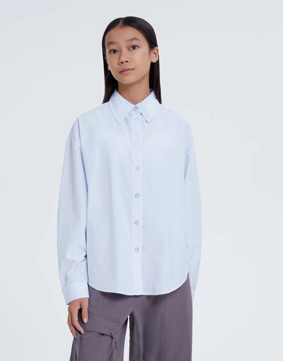 Голубая рубашка oversize в полоску GWT004684-2 размер 152