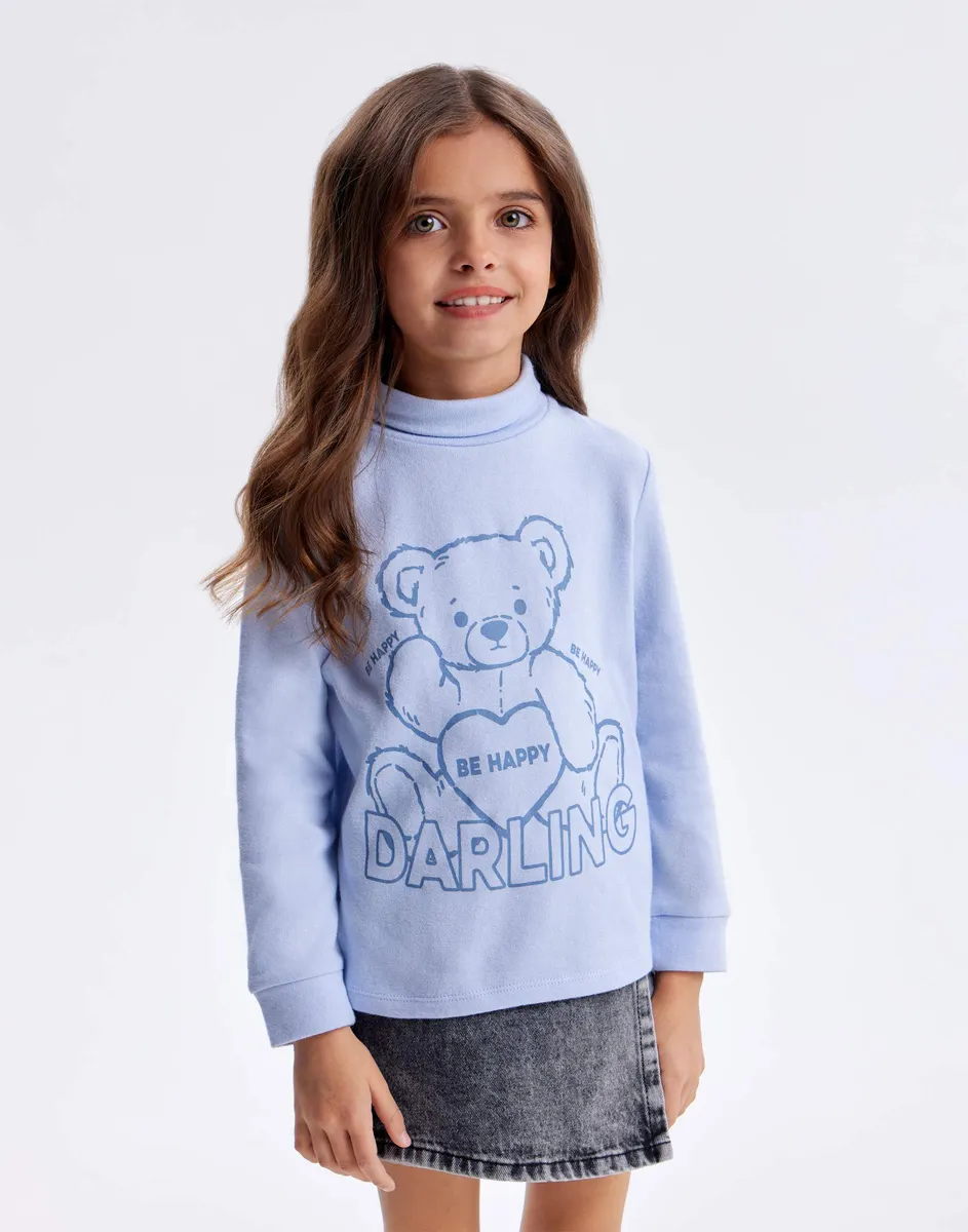 Голубая водолазка с принтом для девочки GSW007462-3 купить по цене от ...