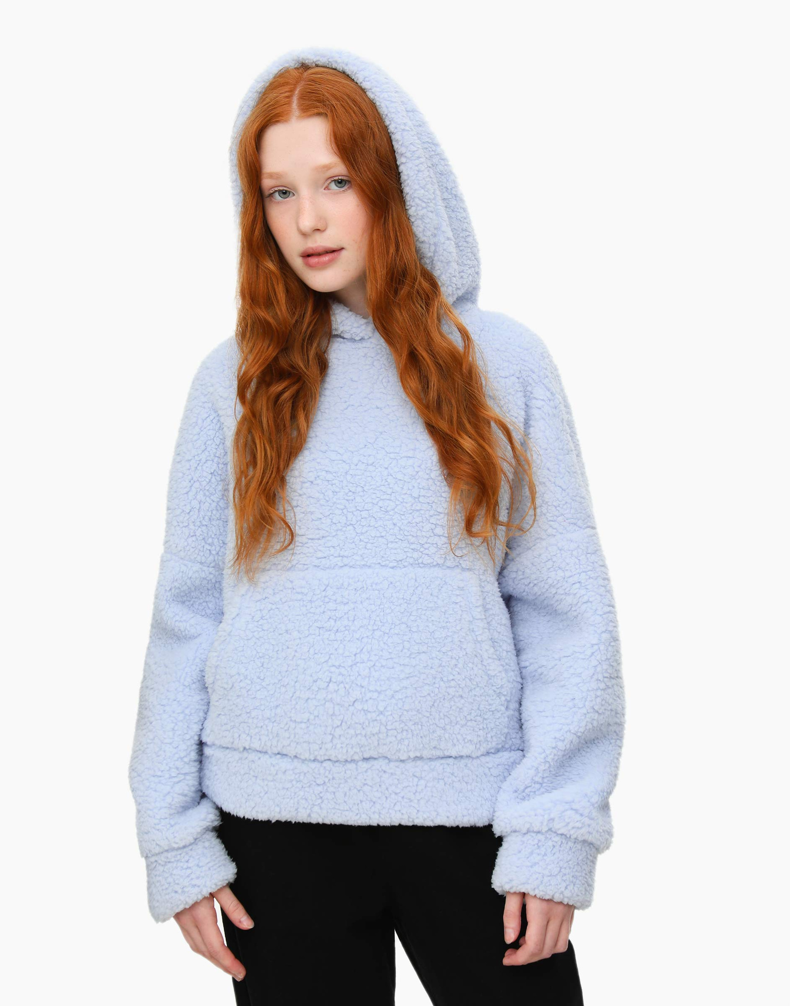 Голубое худи oversize из искусственного меха для девочки GAC020979-3 ...