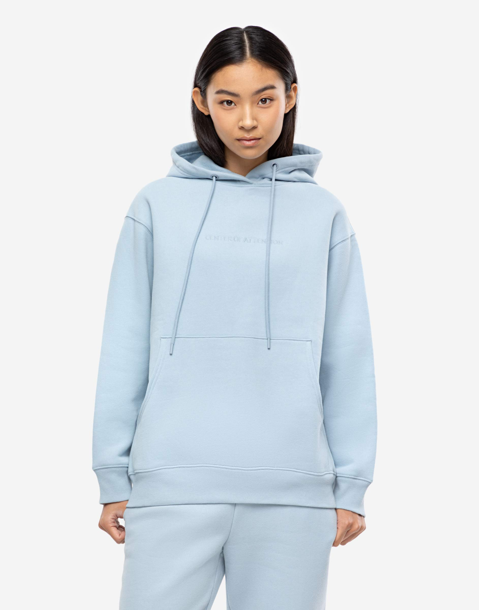 Голубое худи oversize с вышивкой Center of attention GAC019455-2 купить ...