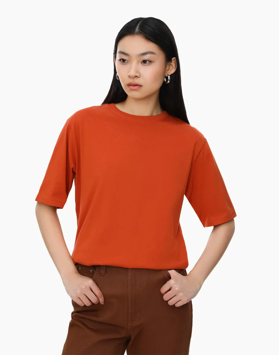 Оранжевая базовая футболка oversize из джерси GKT020436-4 купить по ...