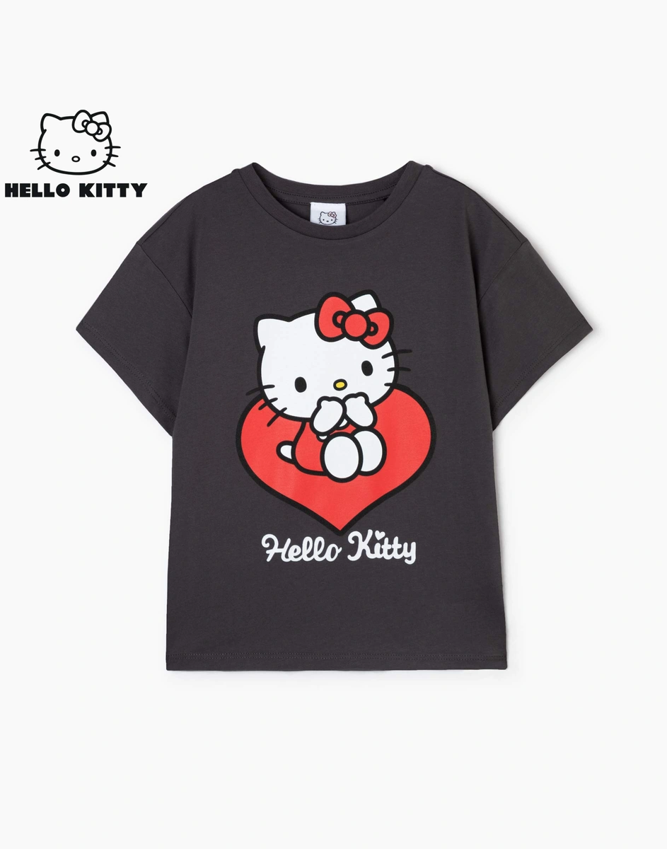 Серая футболка oversize с принтом Hello Kitty для девочки GKT024343-1 ...
