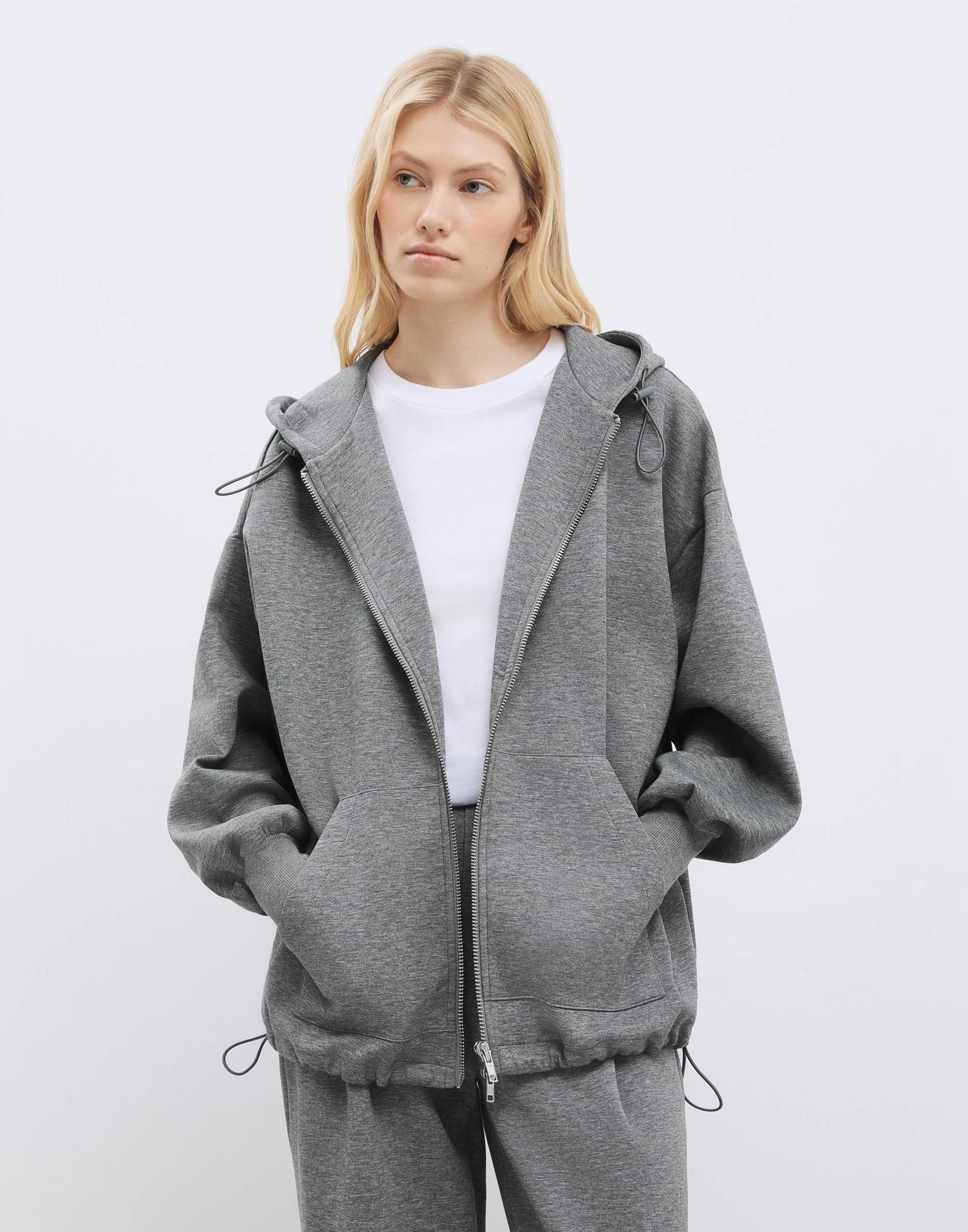 Серая толстовка oversize на молнии с капюшоном GAC023333-2 купить по ...