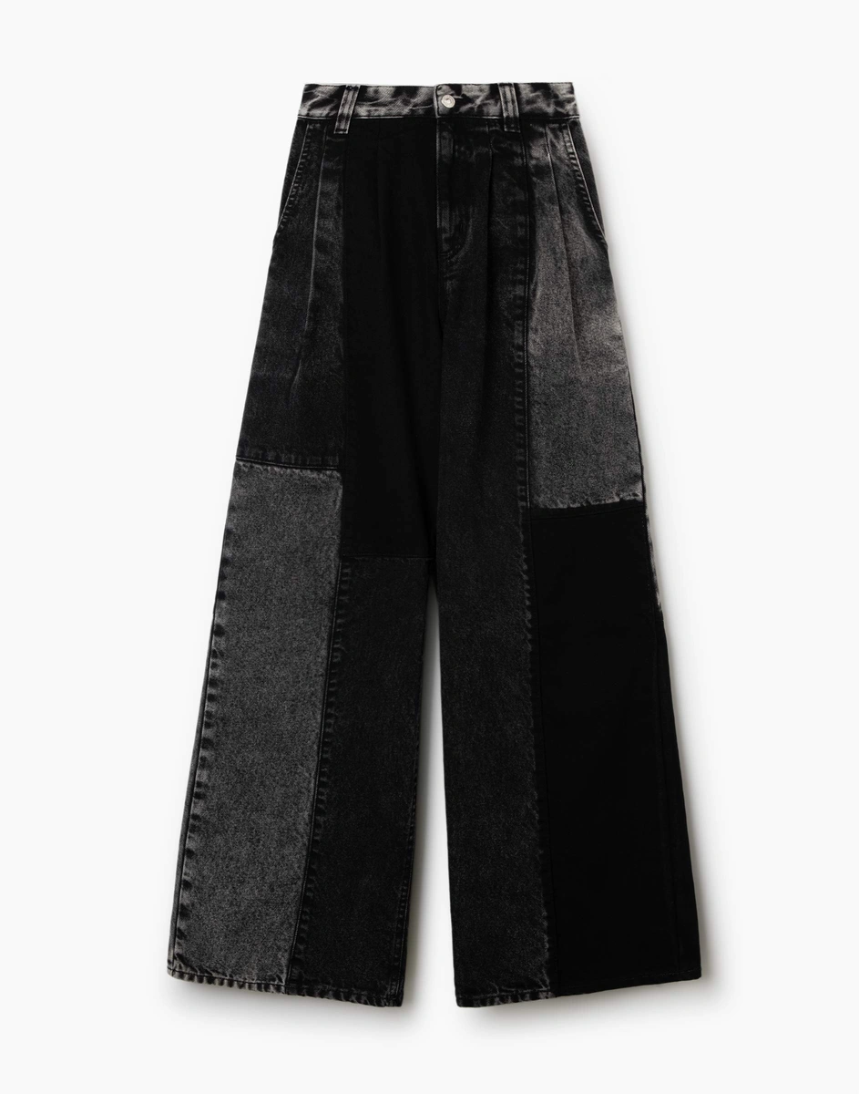 Серые джинсы Wide leg с цветными вставками GJN031958-1 купить по цене ...