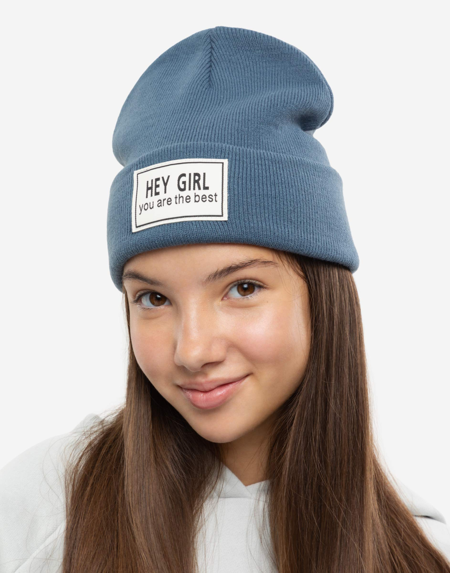 Синяя шапка-бини с нашивкой Hey girl GAS010470-3 купить по цене от 149 ...