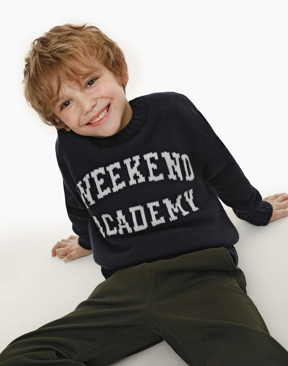 Синий джемпер с надписью Weekend Academy для мальчика BSW002081-1 ...