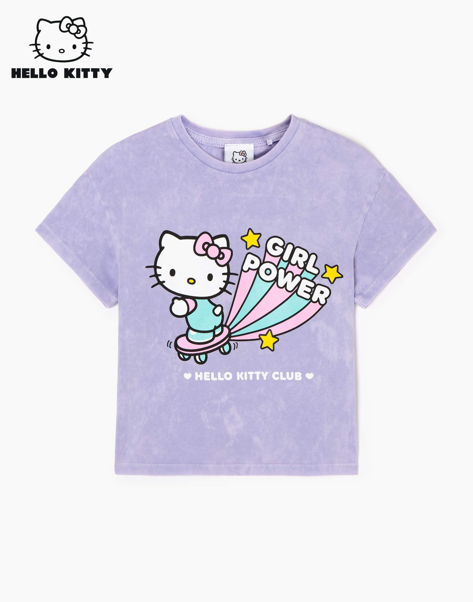 Сиреневая футболка тай-дай oversize с принтом Hello Kitty для девочки ...