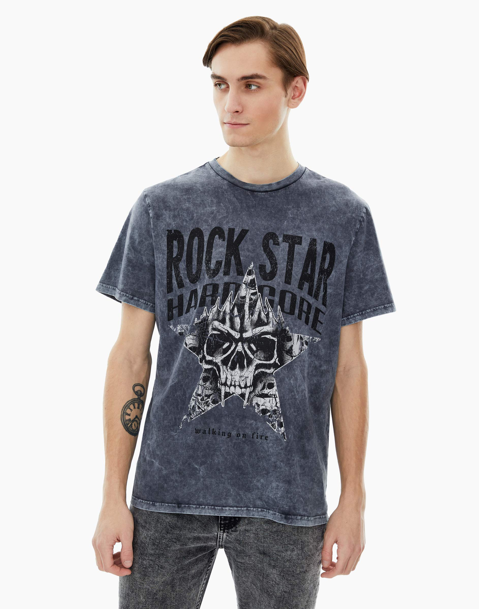 Светло-серая футболка тай-дай с принтом Rock Star BKT013227-1 купить по ...