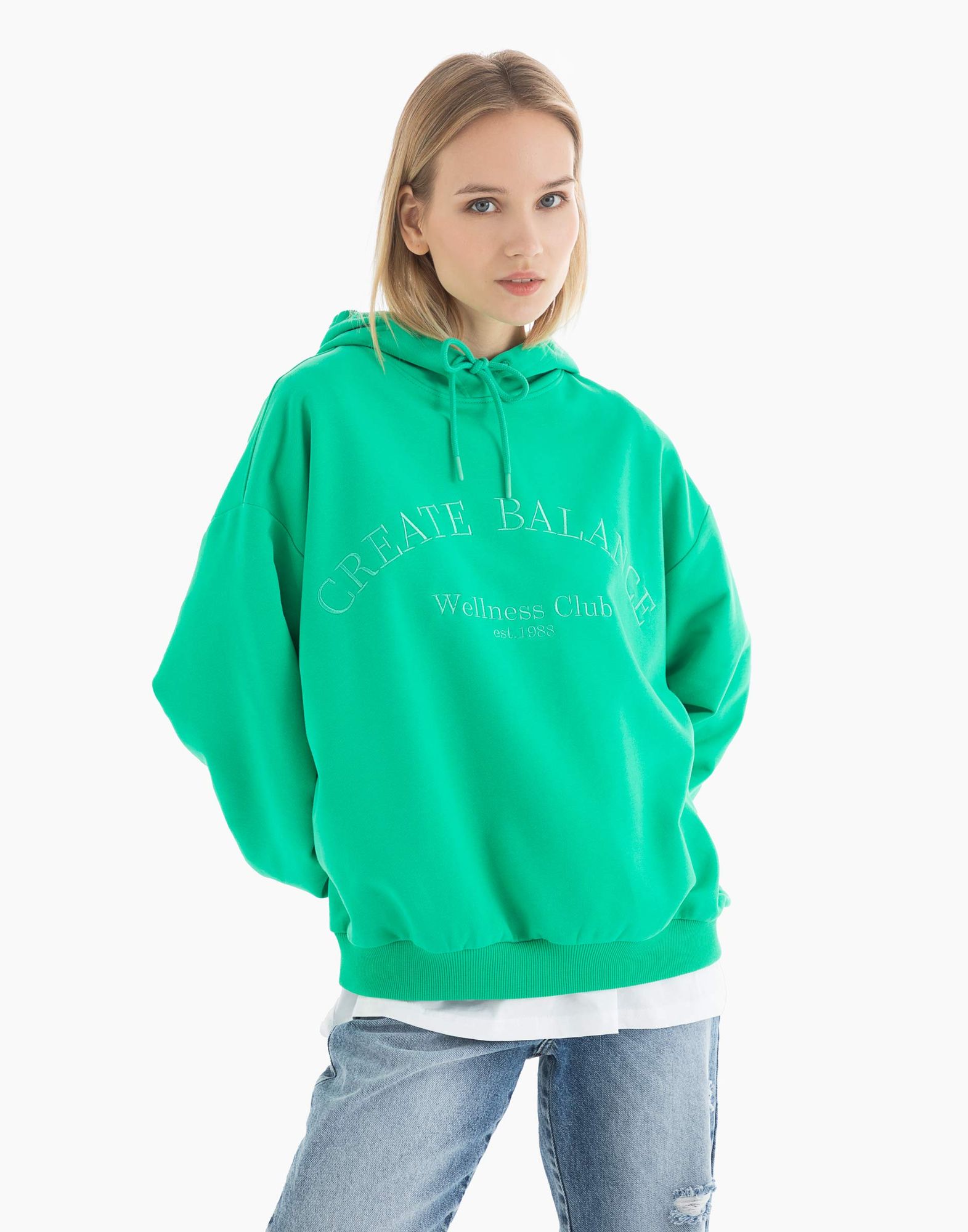 Зеленое худи oversize с вышивкой Create balance GAC019163-1
