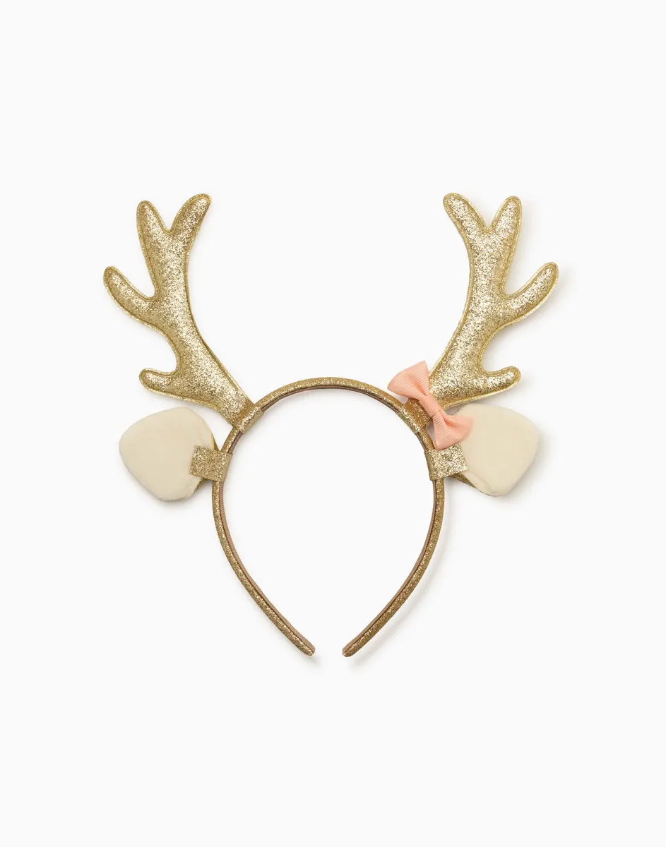 Золотистый новогодний ободок с оленьими ушками и рожками GJW012199-1 ...